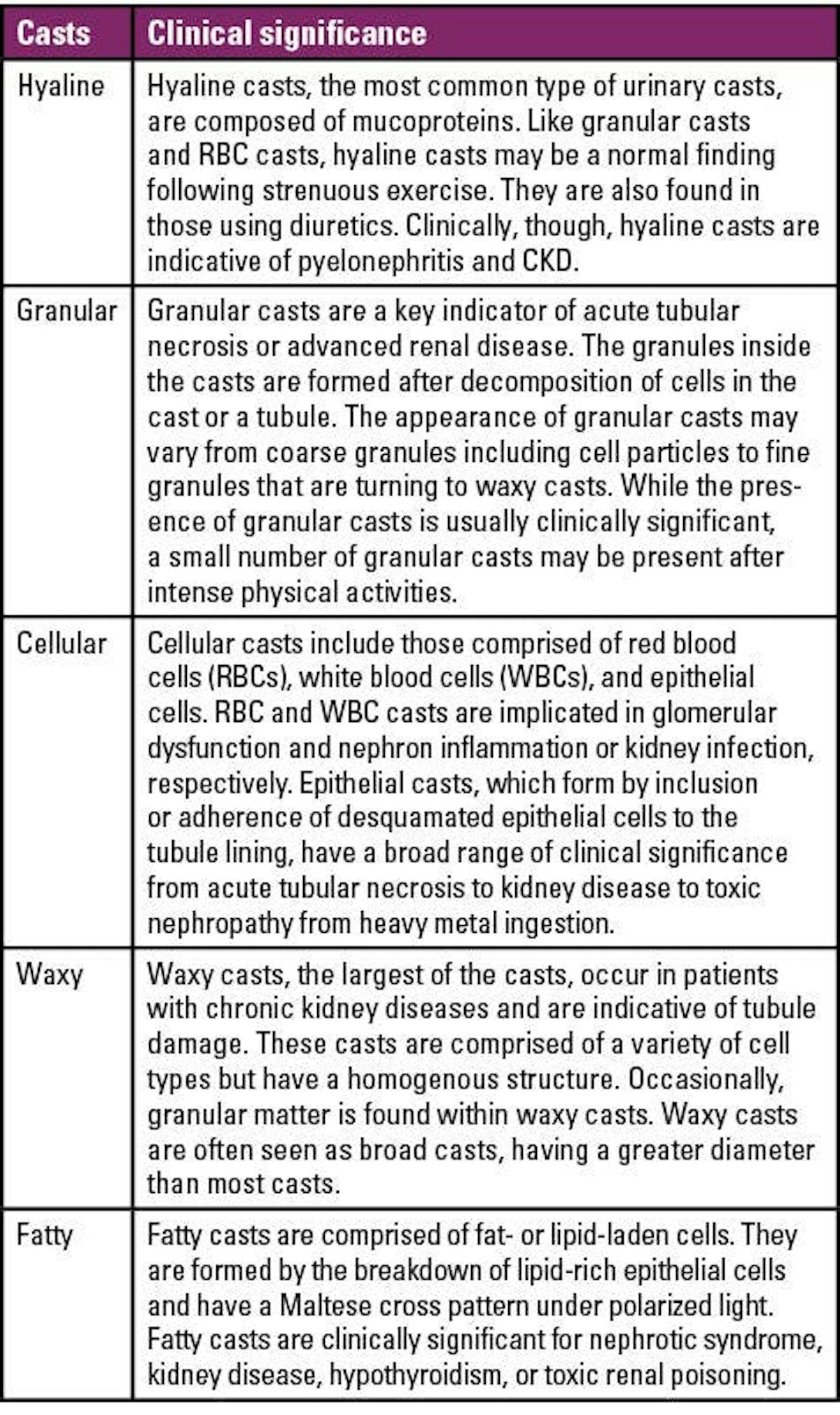 Urinary casts: Indicators of underlying clinical pathology | Medical ...